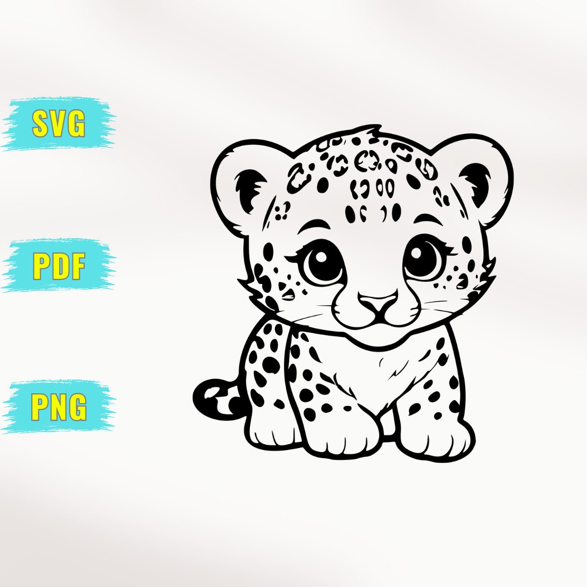 Leopard SVG, Baby Leopard Outline, PNG, PDF, Cute Leopard Vector for ...