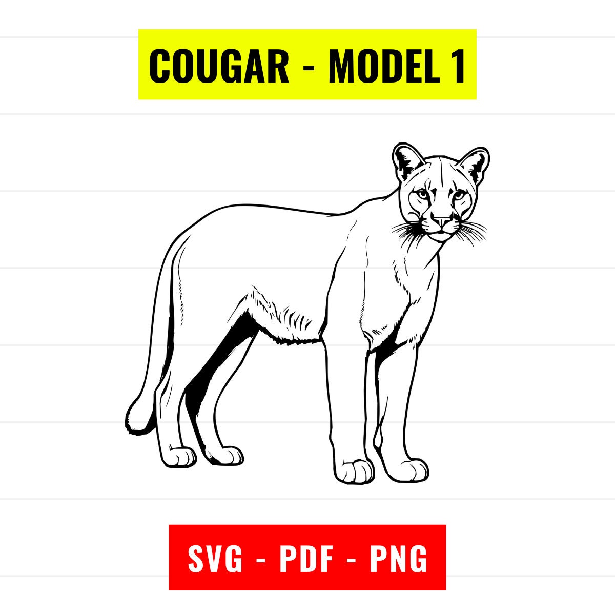 Cougar SVG, Panther Outline, Mountain Lion Vector, PNG 300 Dpi, PDF ...