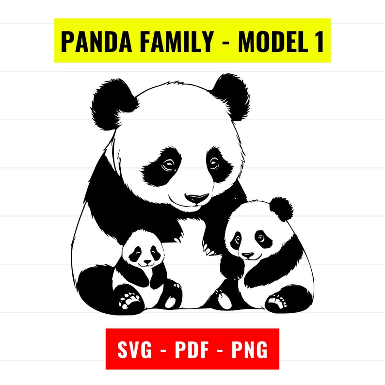 Cute Panda Family SVG, Panda Outline Vector for Cricut, Cute Panda Svg ...