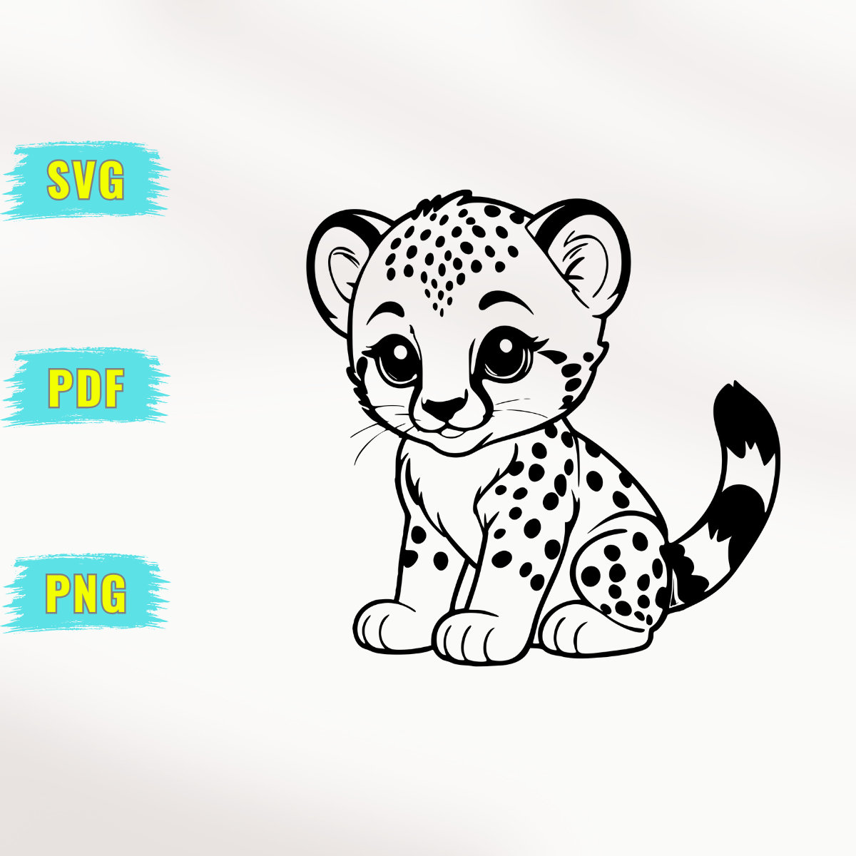 Cheetah SVG, Baby Cheetah Outline, PNG, PDF, Cute Cheetah Vector for ...