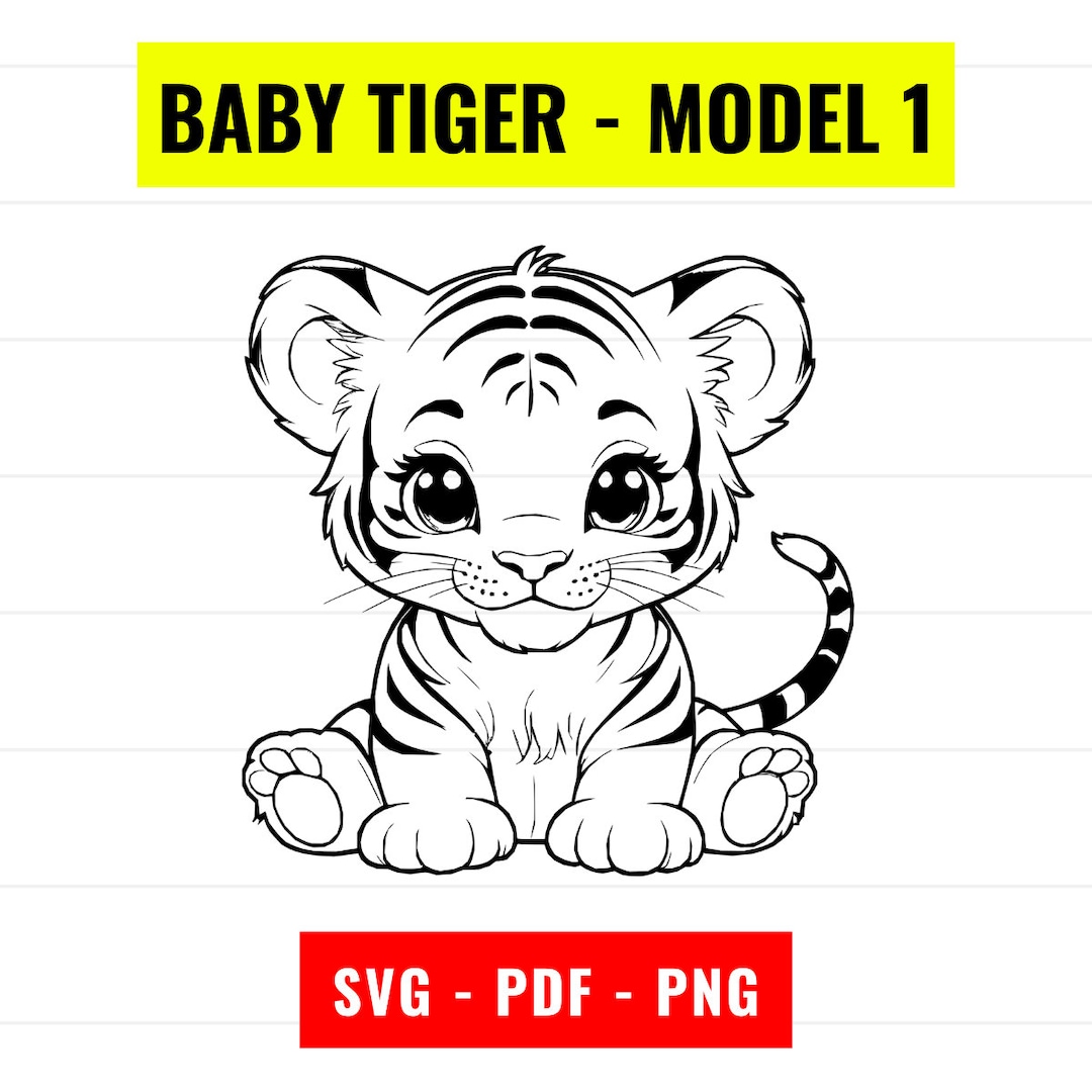 Cute Baby Tiger SVG, Tiger Outline Vector, Cute Tiger Svg, Cute Tiger ...