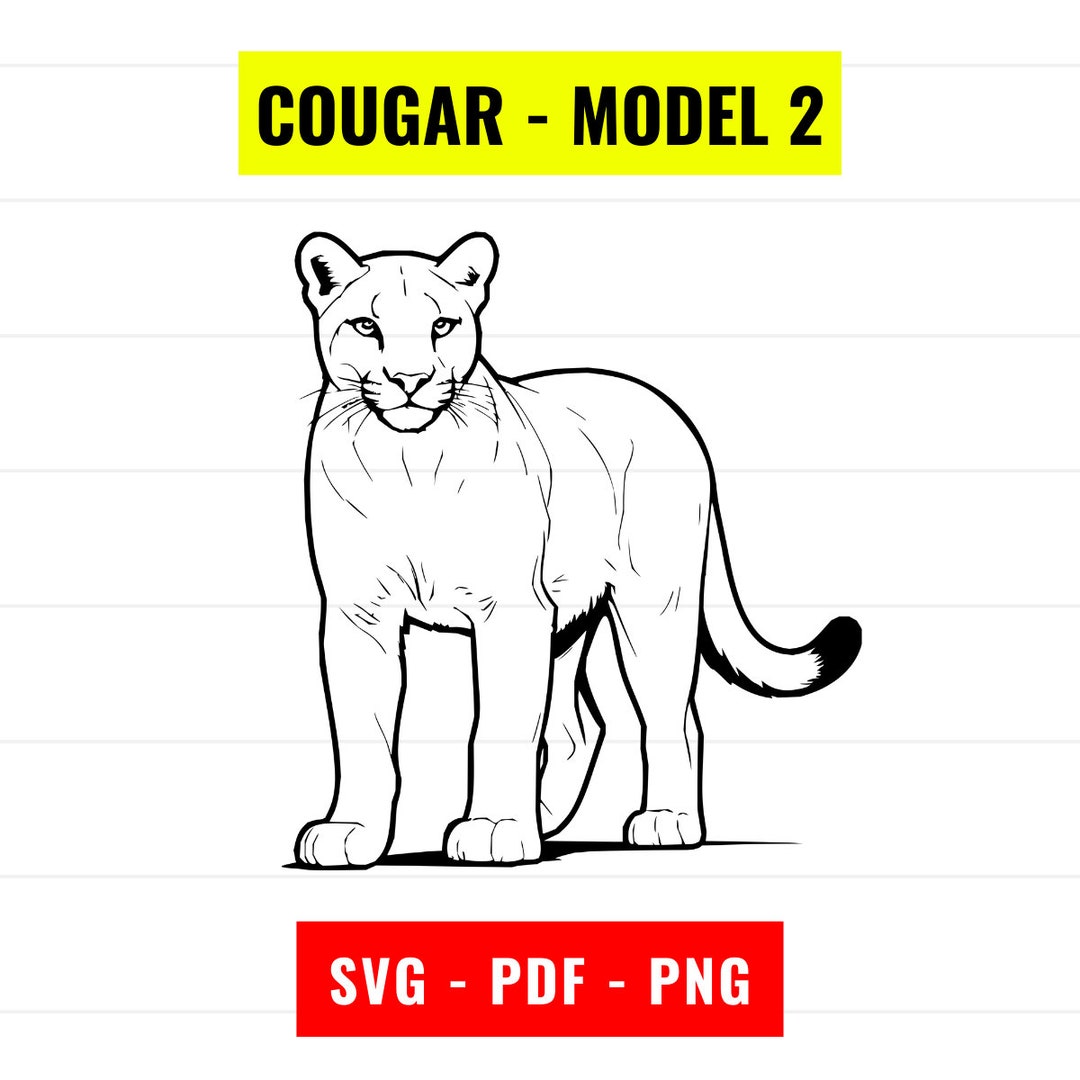 Cougar SVG, Panther Outline, Mountain Lion Vector, PNG 300 Dpi, PDF ...