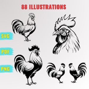 Rooster SVG Bundle Pack, Rooster Bundle Svg, PNG 300 Dpi, PDF, Chicken ...