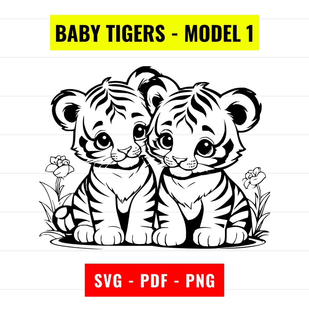 Cute Baby Tiger SVG, Tiger Outline Vector, Baby Tigers Hugging, Tiger ...
