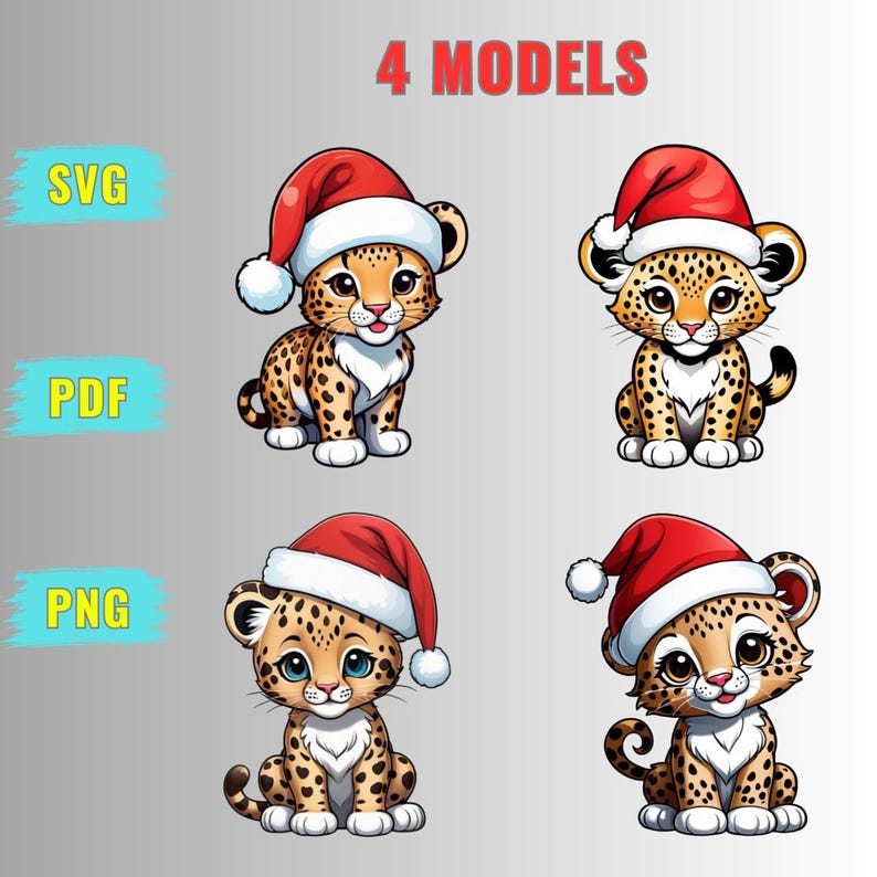 Christmas Leopard PNG SVG Bundle, Baby Animal With Santa Hat (digital ...