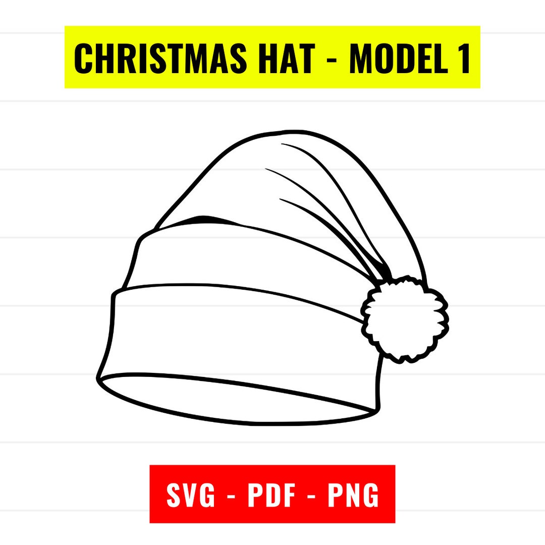 Christmas Hat SVG, Santa Hat Outline, PNG, PDF, Winter Hat Vector for ...