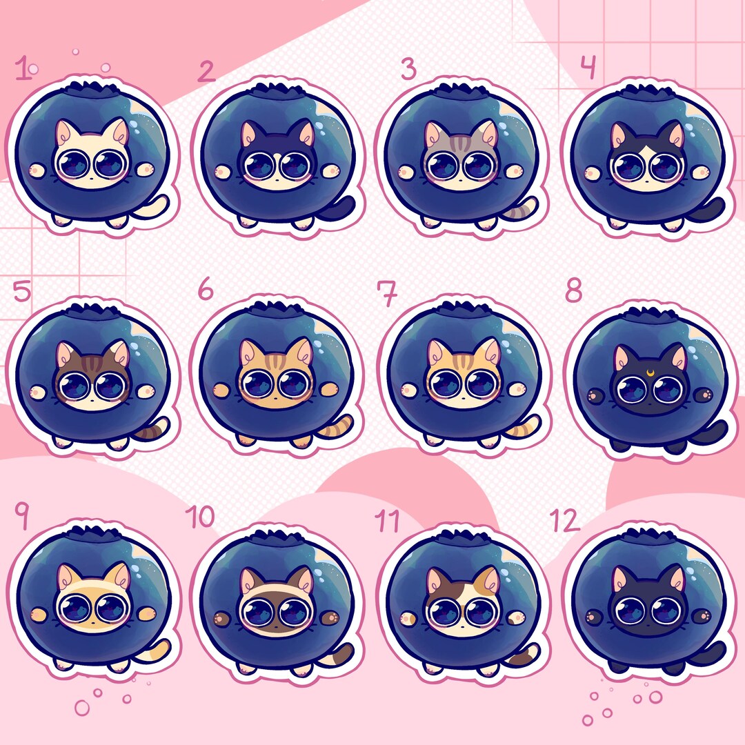 Blueberry Cat Vinyl Stickers | Laptop Decal | Scrapbooking | Journaling ...