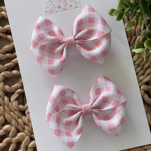 Light Pink Gingham Hair Bows, Pink Gingham Toddler Bows, Pink Gingham ...