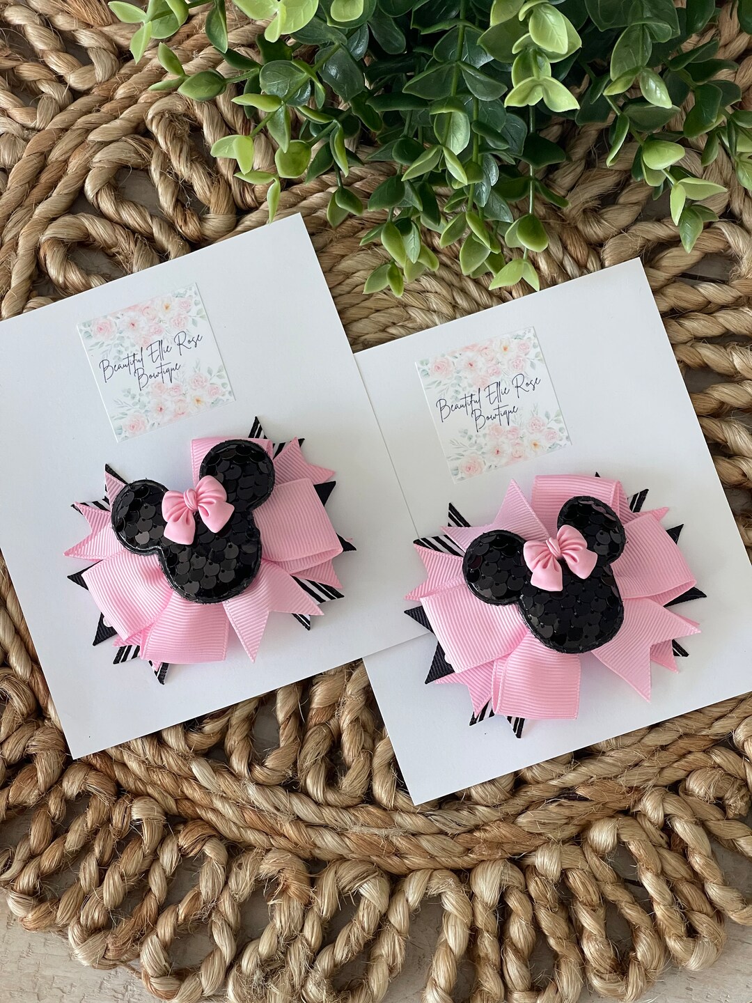 Minnie Mouse Hair Bows, Minnie Pig Tail Bows, Pink and Black Minnie ...