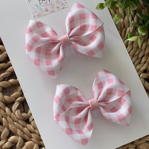 Light Pink Gingham Hair Bows, Pink Gingham Toddler Bows, Pink Gingham ...