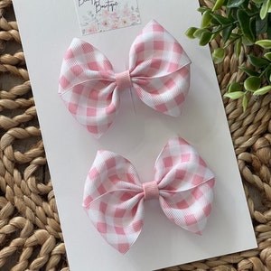Light Pink Gingham Hair Bows, Pink Gingham Toddler Bows, Pink Gingham ...