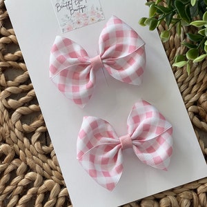 Light Pink Gingham Hair Bows, Pink Gingham Toddler Bows, Pink Gingham ...
