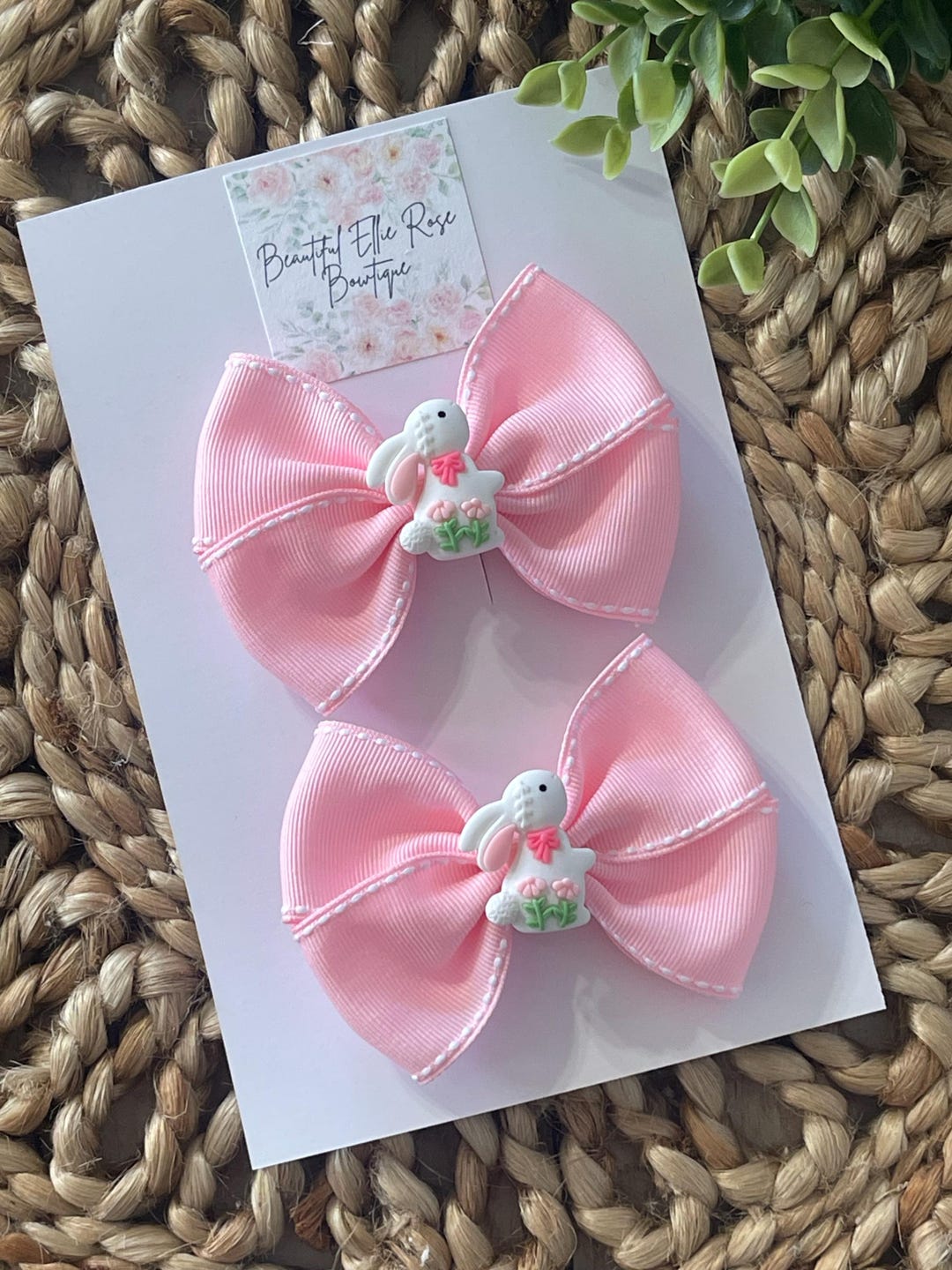 Bunny Hair Bows, Pink and White Bunnies Hair Bows for Girls, Rabbit ...