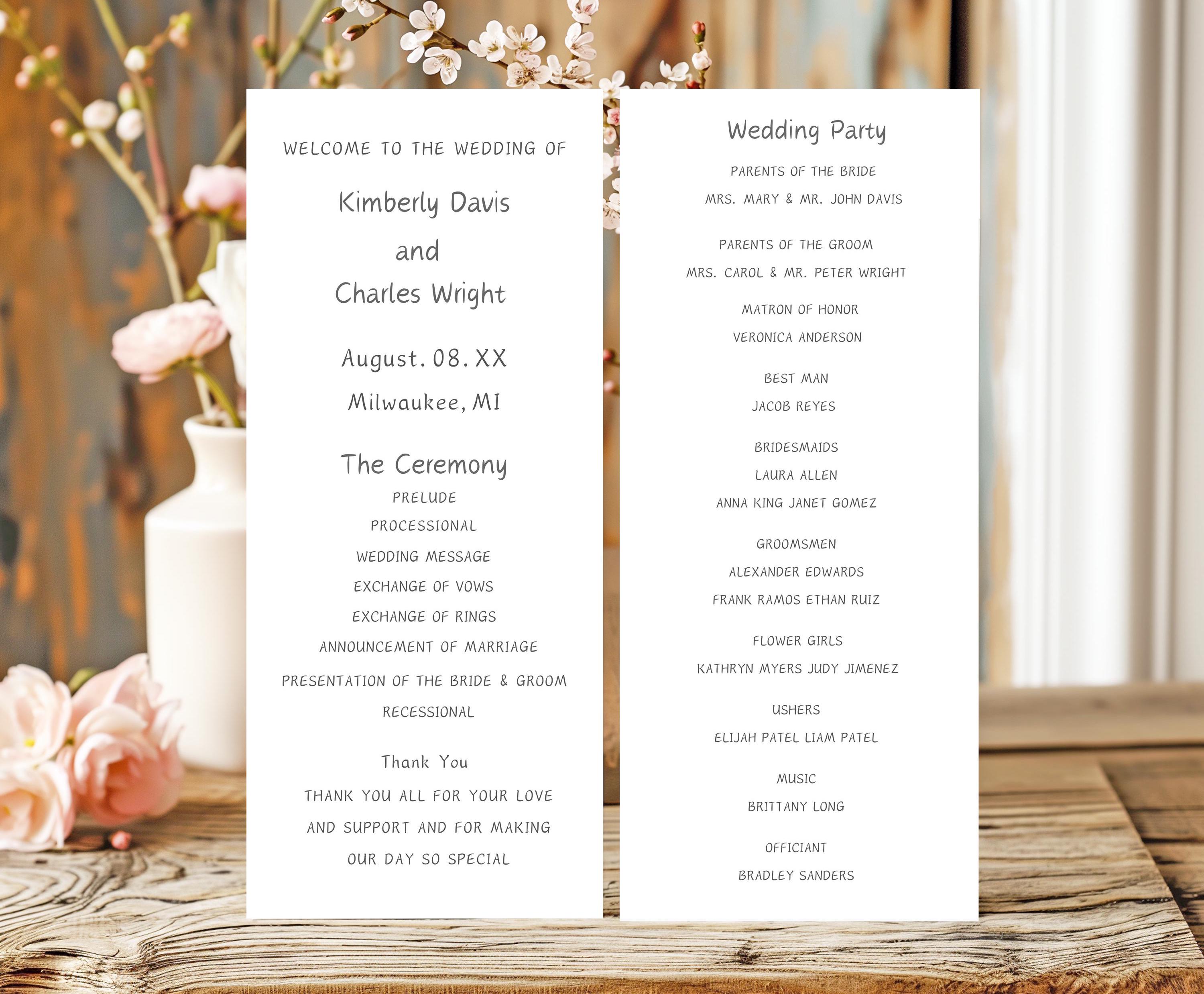 Editable Wedding Program Template, Canva Wedding Program, Wedding ...