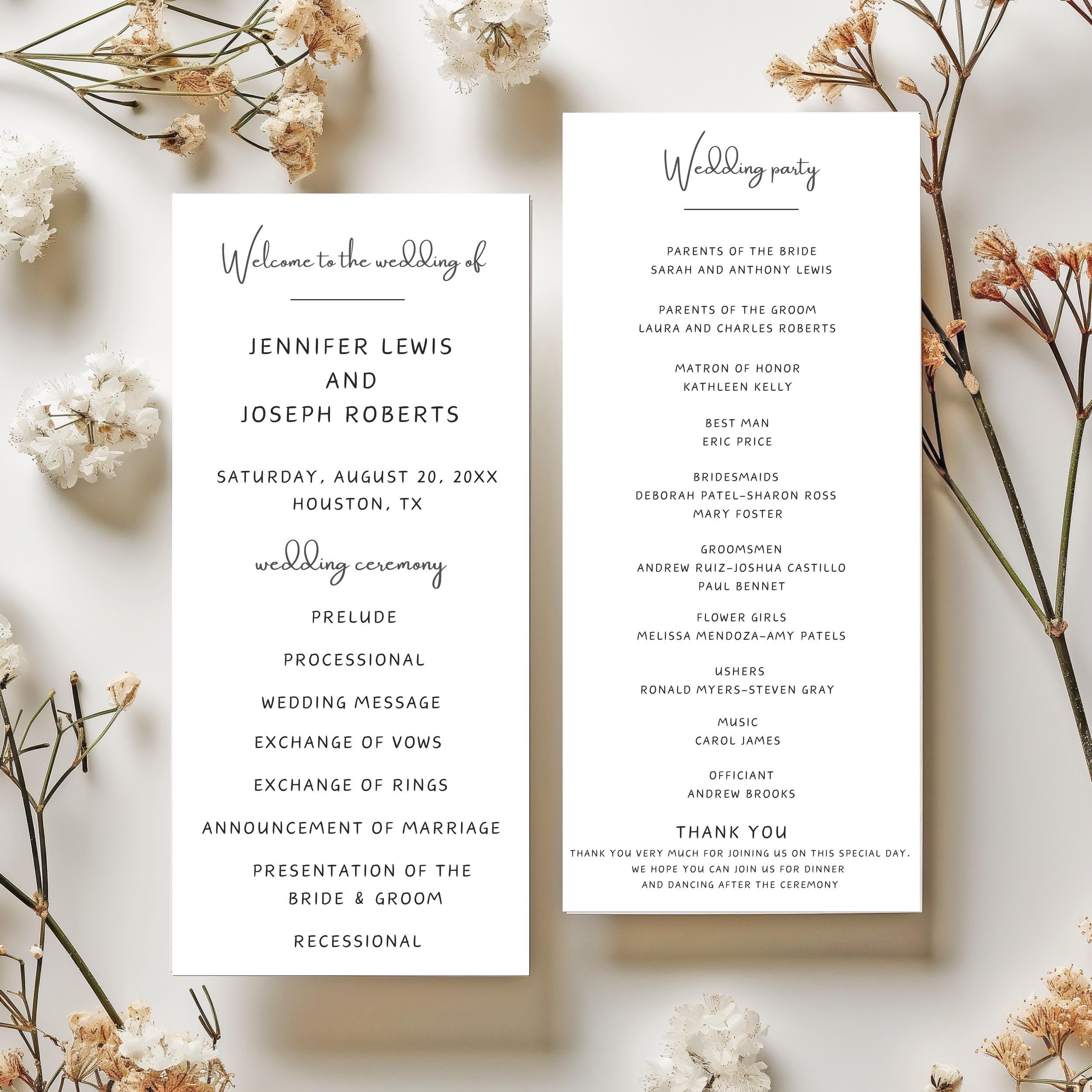 Elegant Wedding Program Template, Wedding Ceremony Program Template ...