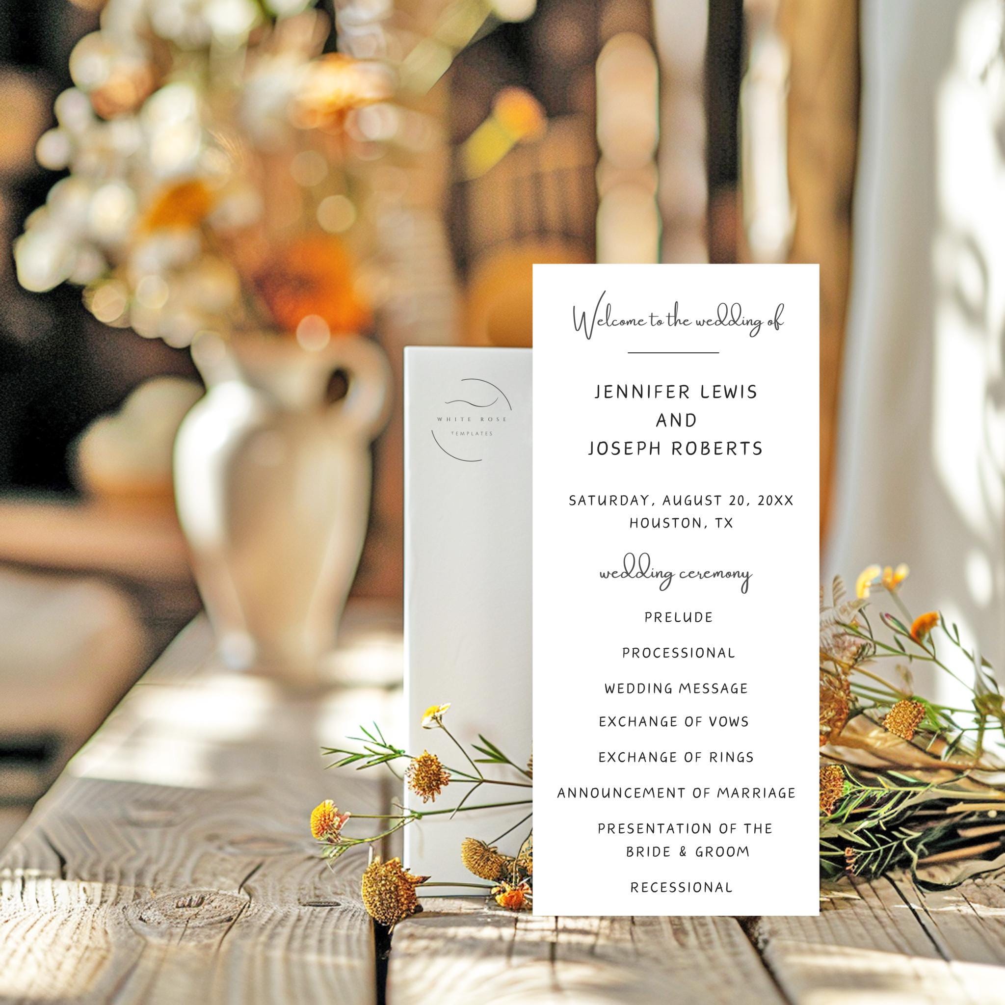 Elegant Wedding Program Template, Wedding Ceremony Program Template ...
