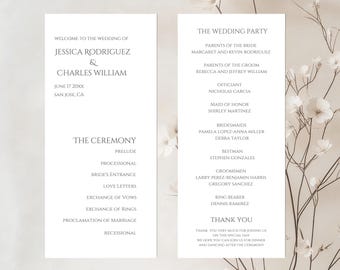 Minimalist Wedding Program Template - Etsy