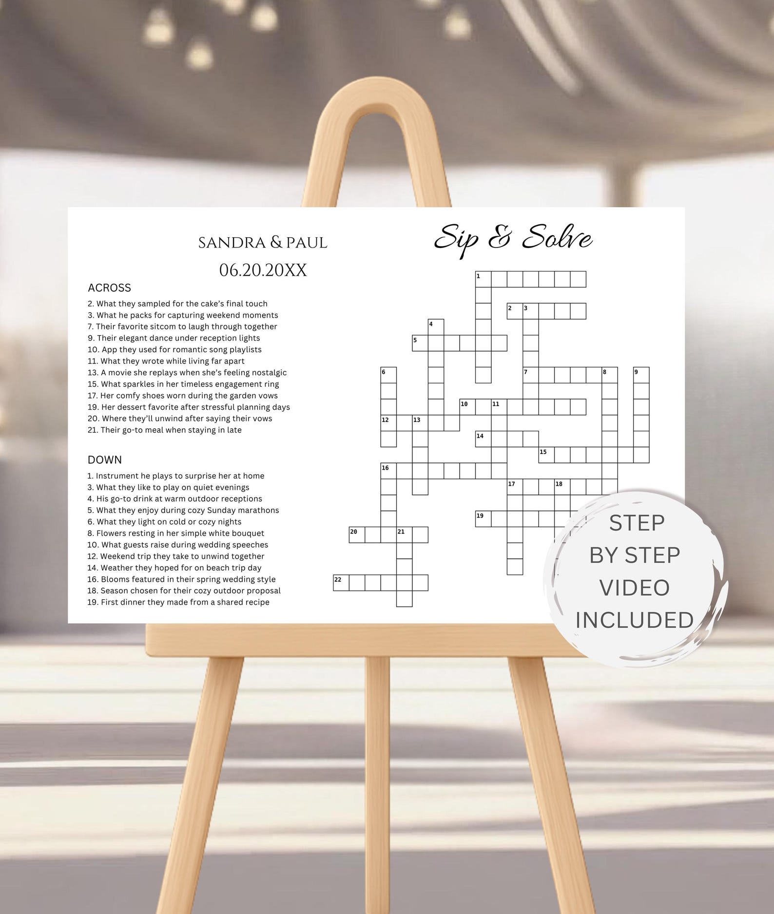 Wedding Crossword Puzzle, Custom Sip and Solve Sign, Editable Canva ...
