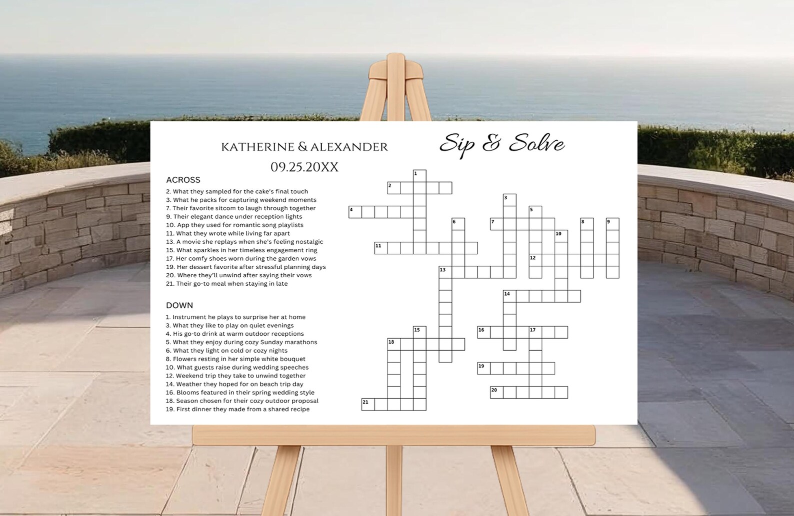 Editable Sip and Solve Puzzle Game, Custom Wedding Crossword Canva ...
