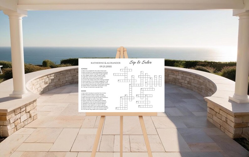 Editable Sip and Solve Puzzle Game, Custom Wedding Crossword Canva ...