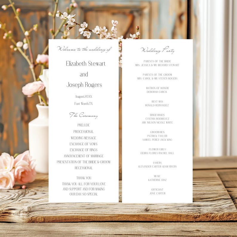 Printable Wedding Program Template, Minimalist Wedding Program Template ...