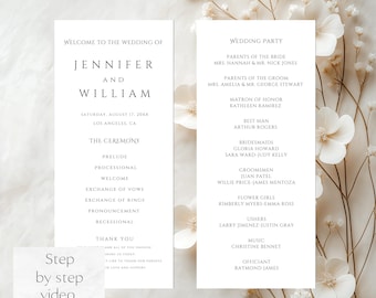 Modern Wedding Program Template, Wedding Ceremony Program Template, Wedding Day Program ...