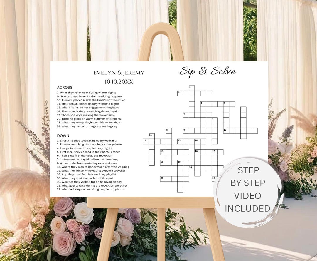 Sip and Solve Wedding Crossword Puzzle, Wedding Crossword Template ...