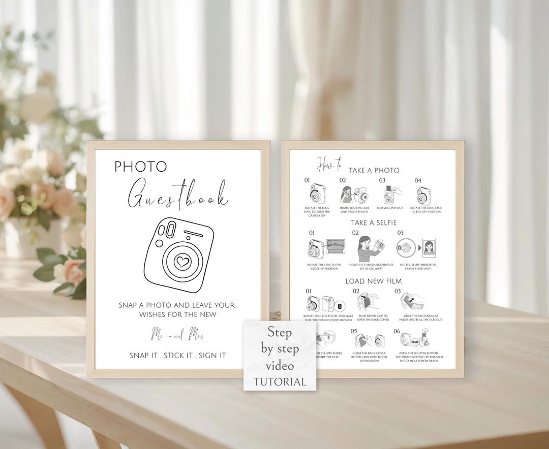 Instax Mini 12 Instructions Sign, Minimalist Guestbook Sign Template ...