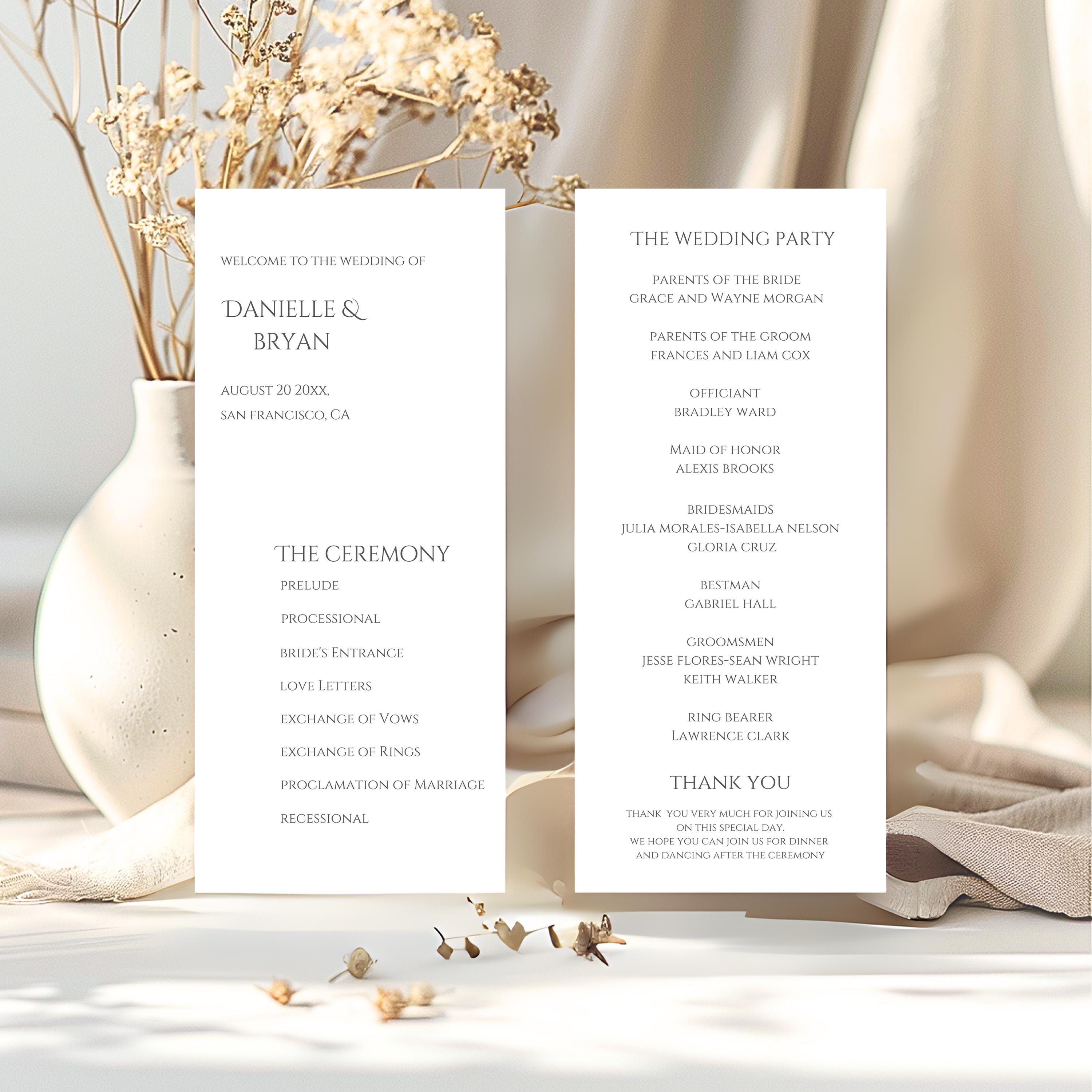 Editable Wedding Program Template, Wedding Ceremony Program Template ...