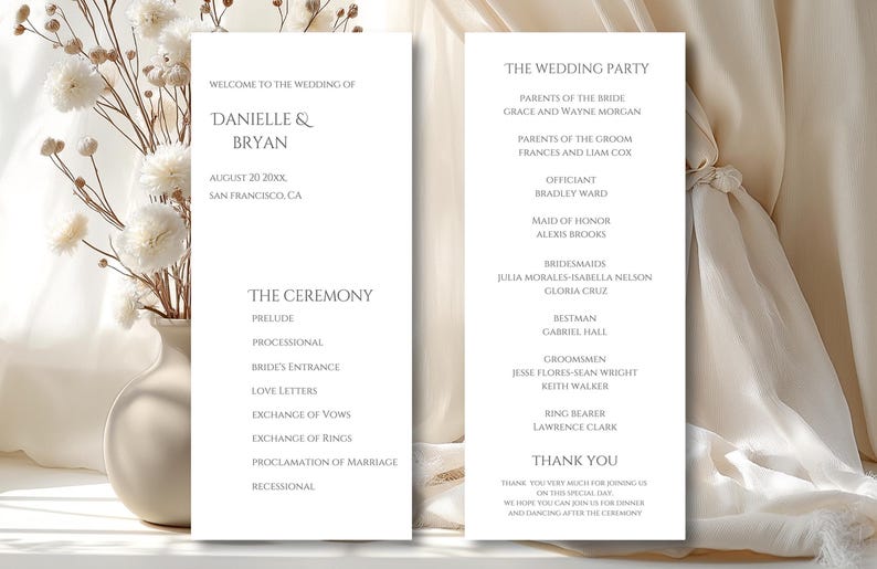 Editable Wedding Program Template, Wedding Ceremony Program Template ...