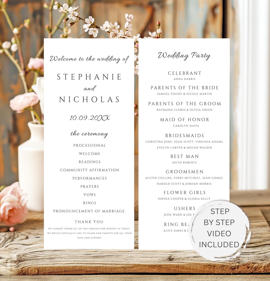 Editable Wedding Program Template, Minimalist Wedding Program Template ...