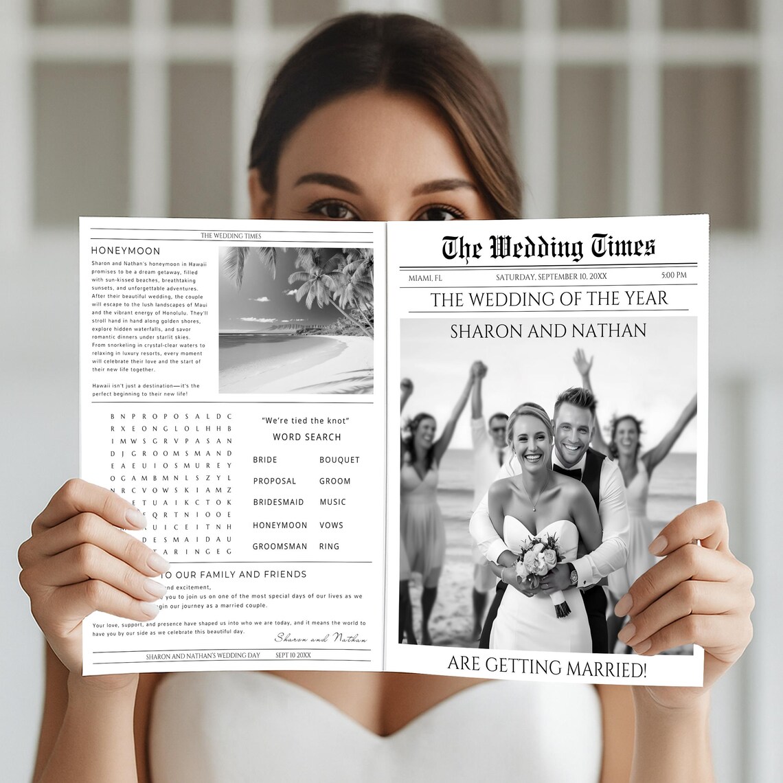 Personalized Wedding Newspaper, Canva Newspaper Wedding Template, Large ...