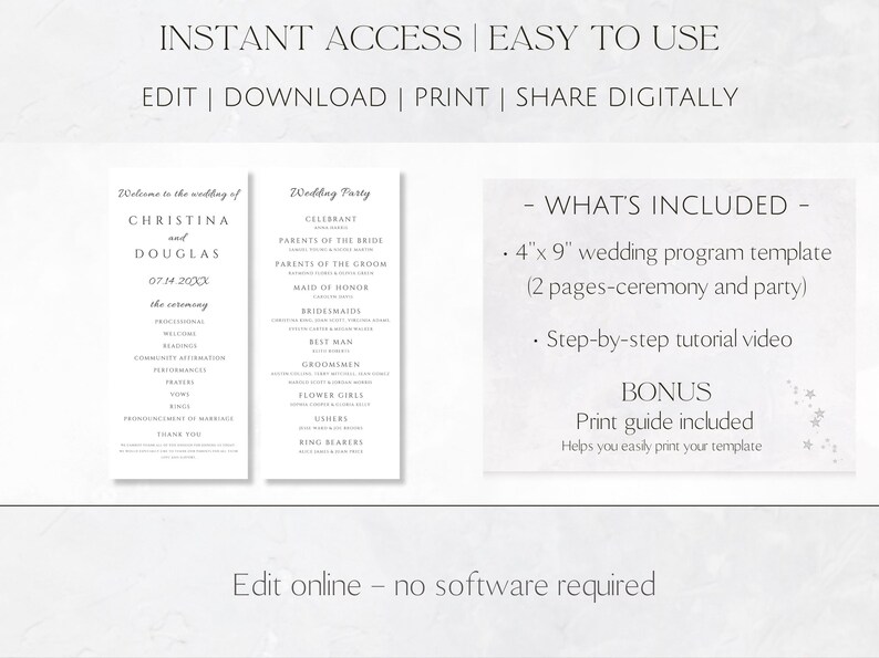 Wedding Program Template Edit With Canva, Editable Wedding Program Template, Ceremony Wedding ...