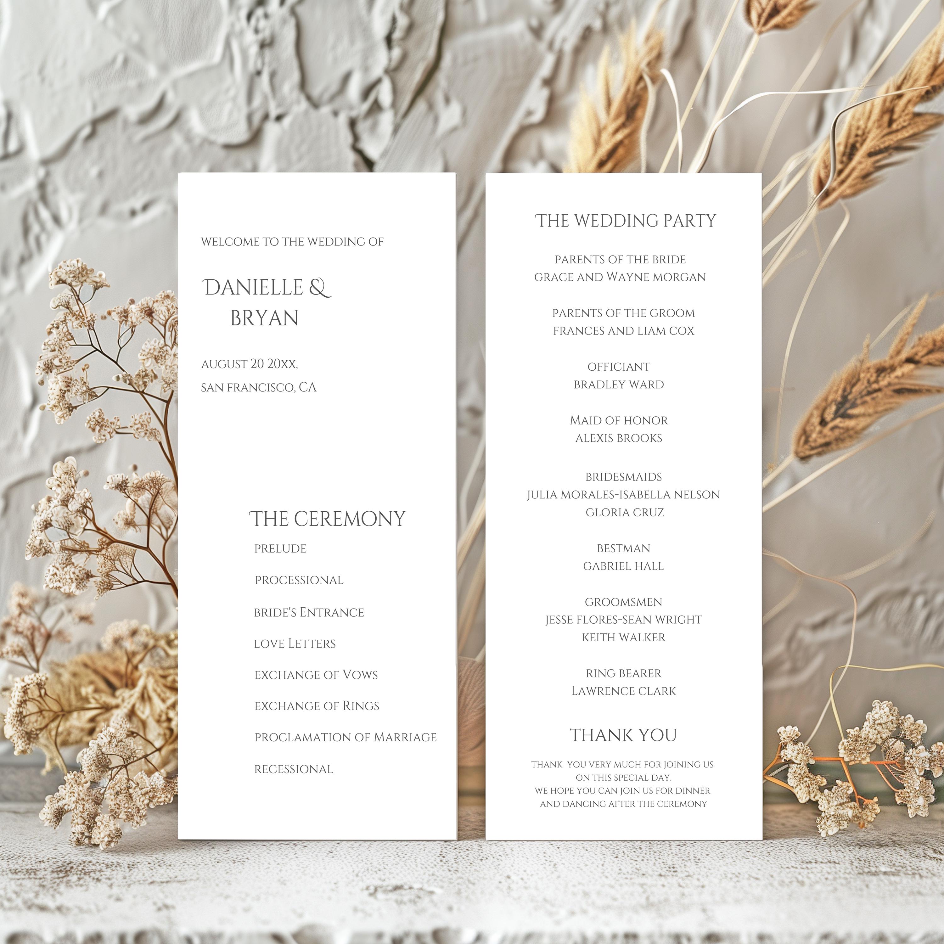 Editable Wedding Program Template, Wedding Ceremony Program Template ...