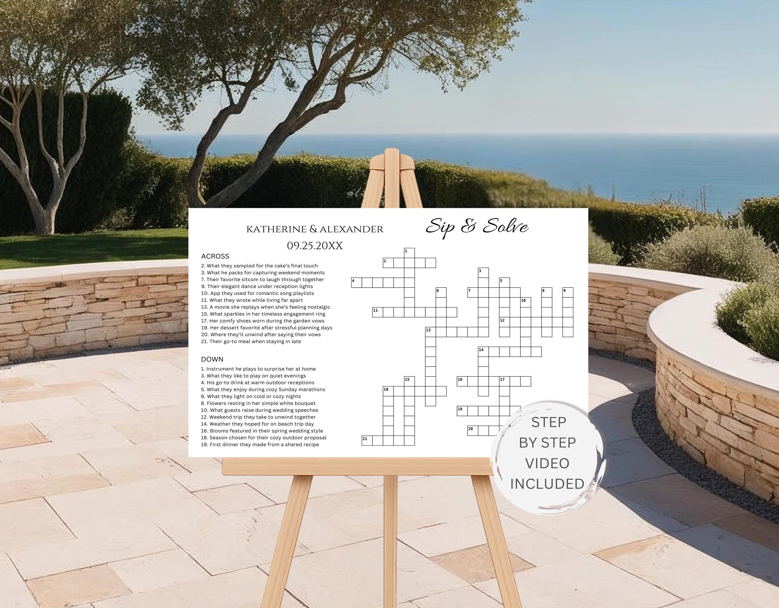 Editable Sip and Solve Puzzle Game, Custom Wedding Crossword Canva ...