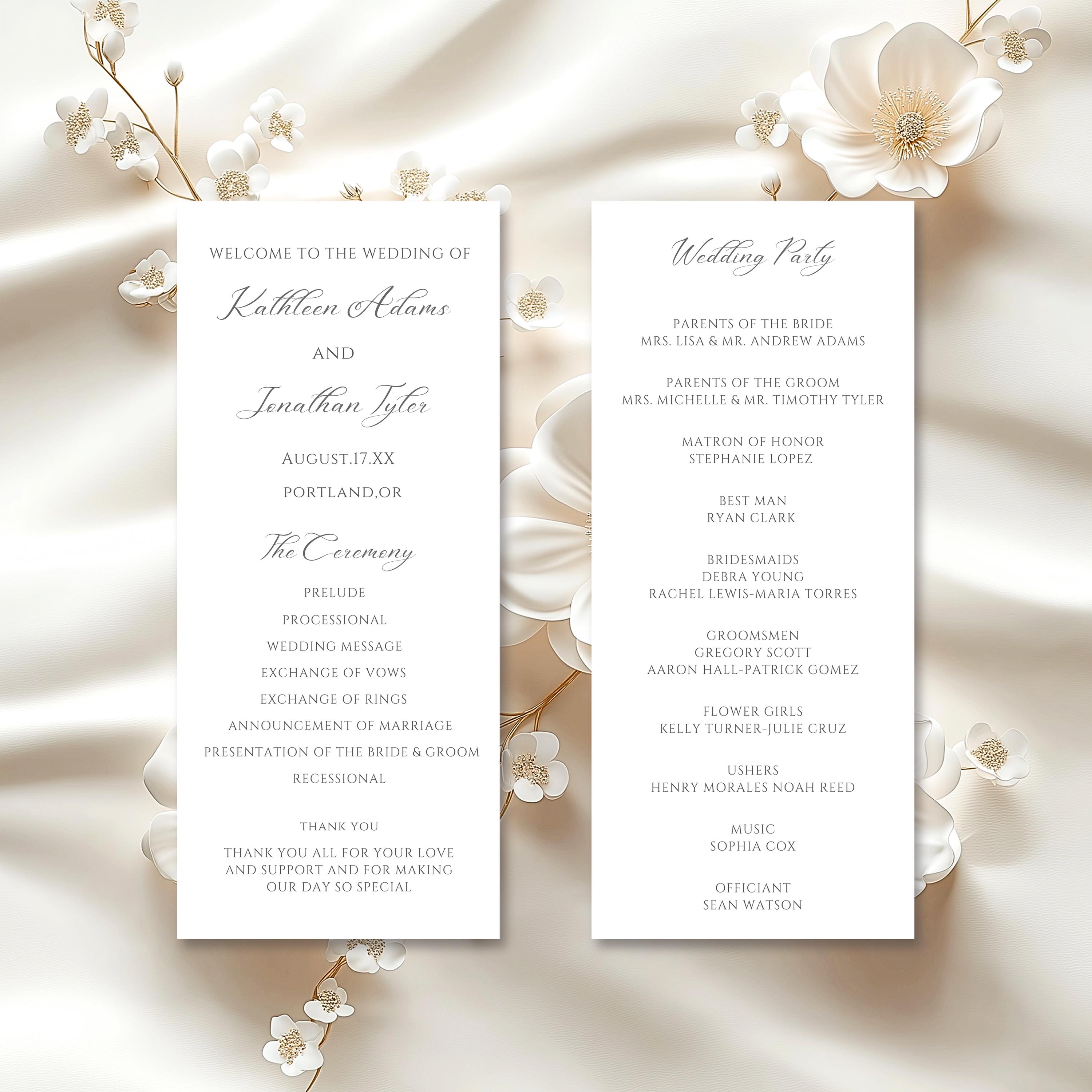 Wedding Ceremony Program Template, Editable Wedding Program Template ...
