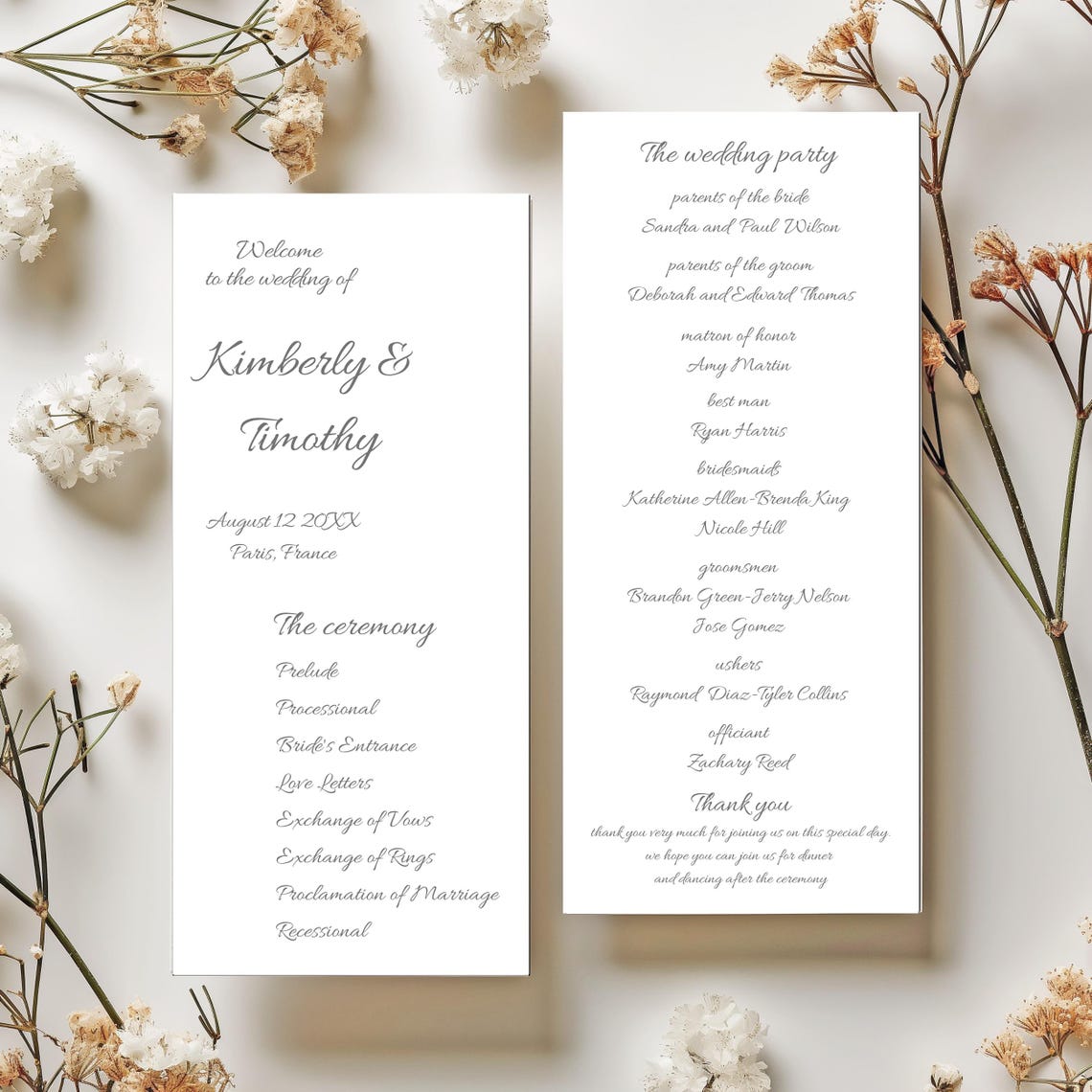 Elegant Wedding Ceremony Program, Minimalist Wedding Program Template ...