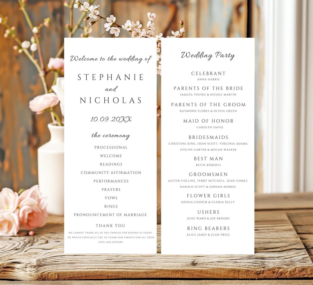 Minimalist Wedding Program Template, Wedding Ceremony Program Template ...
