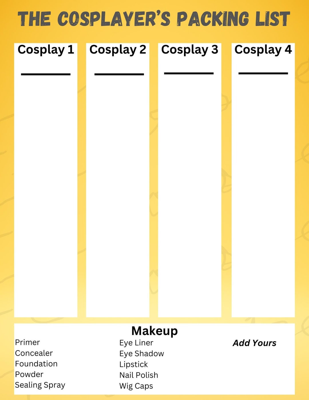 The Cosplayer's Packing List - 4 Day Con Option - Etsy