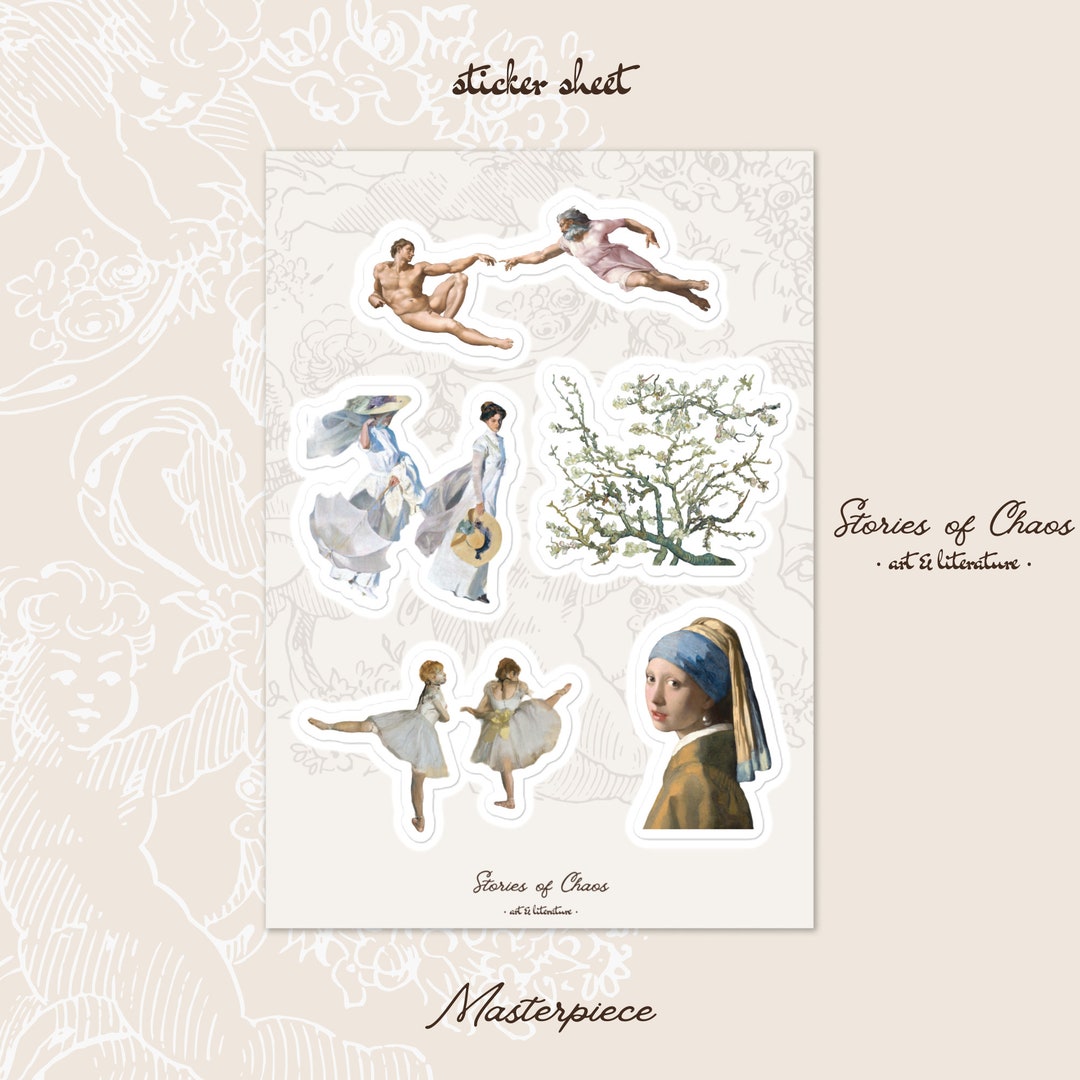 Masterpiece Sticker Sheet, Famous Art Stickers, Michelangelo, Van Gogh ...