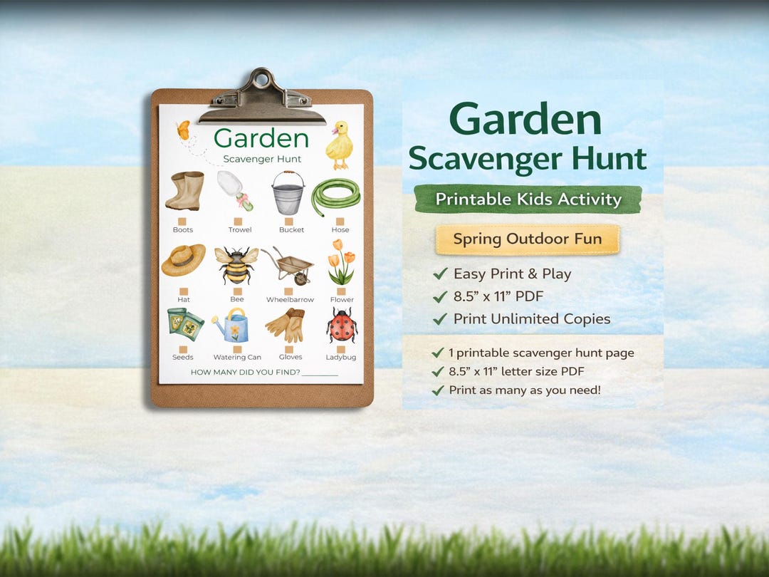 Gardening Scavenger Hunt Printable - Kids Outdoor Activity - Nature ...