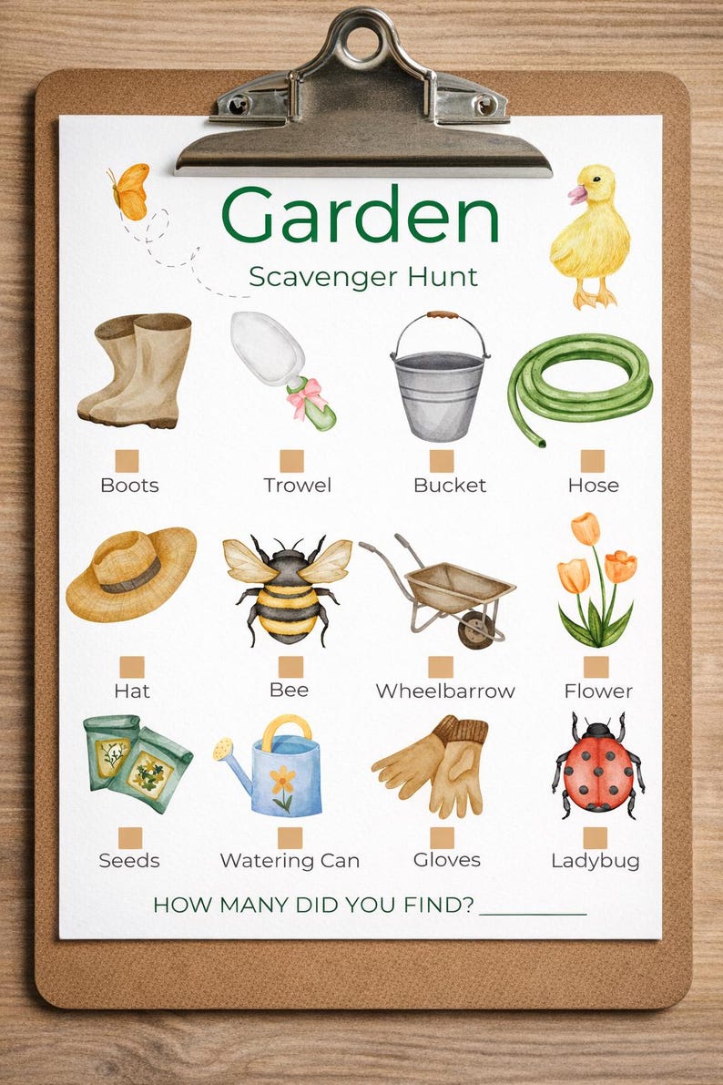 Gardening Scavenger Hunt Printable - Kids Outdoor Activity - Nature ...