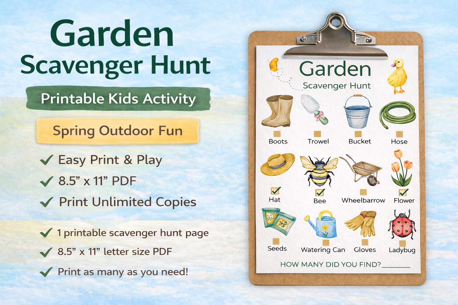 Gardening Scavenger Hunt Printable - Kids Outdoor Activity - Nature ...