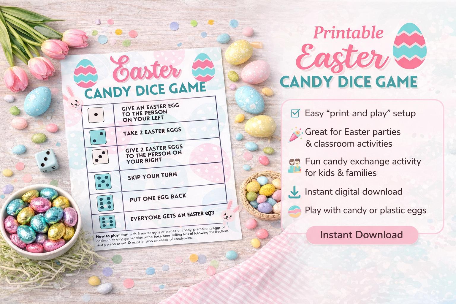 Easter Candy Dice Game, Kids Party Activity, Family Fun (printable) - Etsy
