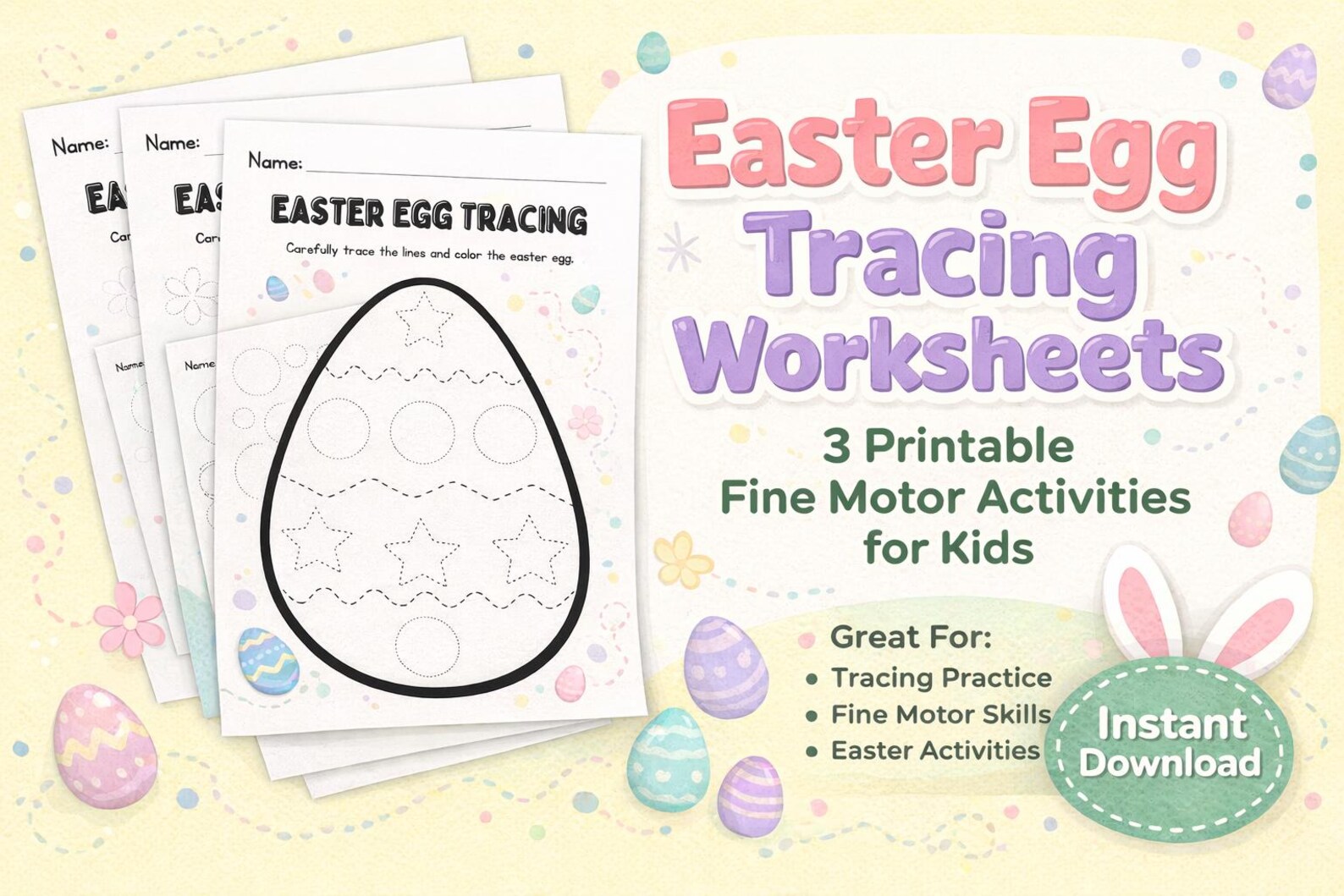 Easter Egg Tracing Worksheets | Fine Motor Activity Printable (PDF) - Etsy