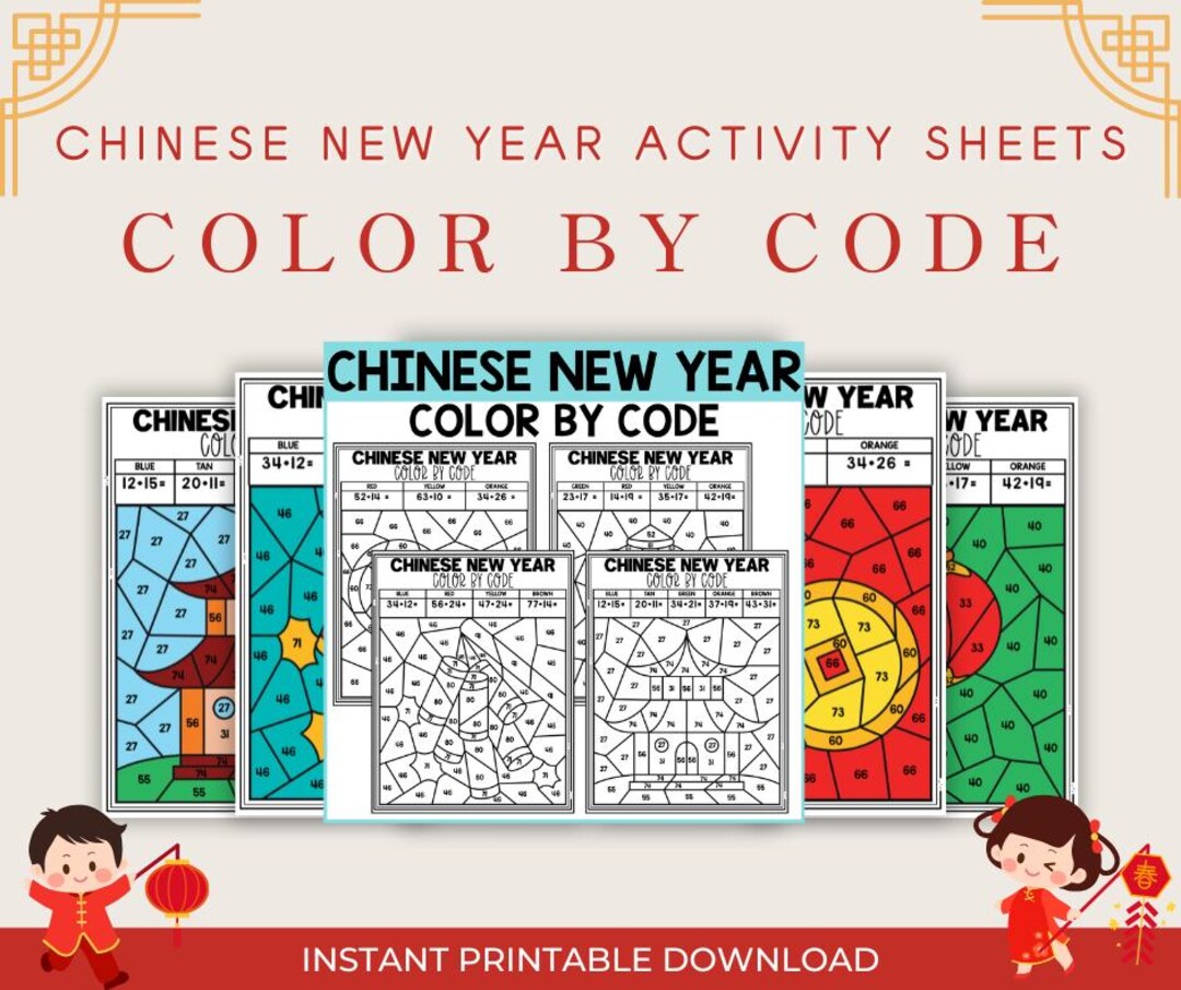 Chinese New Year Activity Sheets - Color by Code Sheet - Etsy