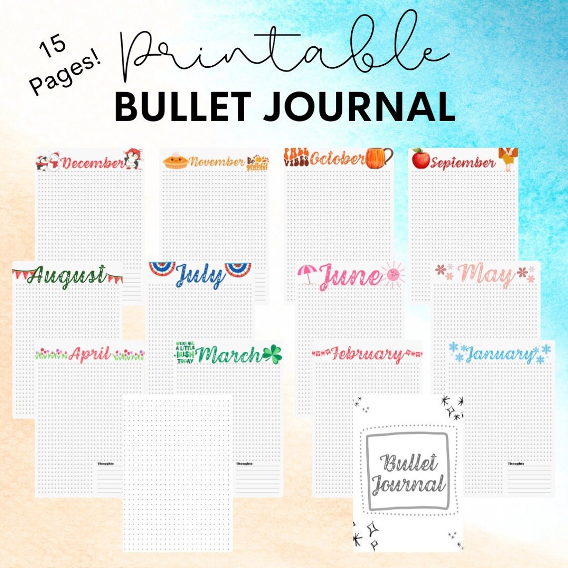12 Month Printable Bullet Journal Pages - Etsy