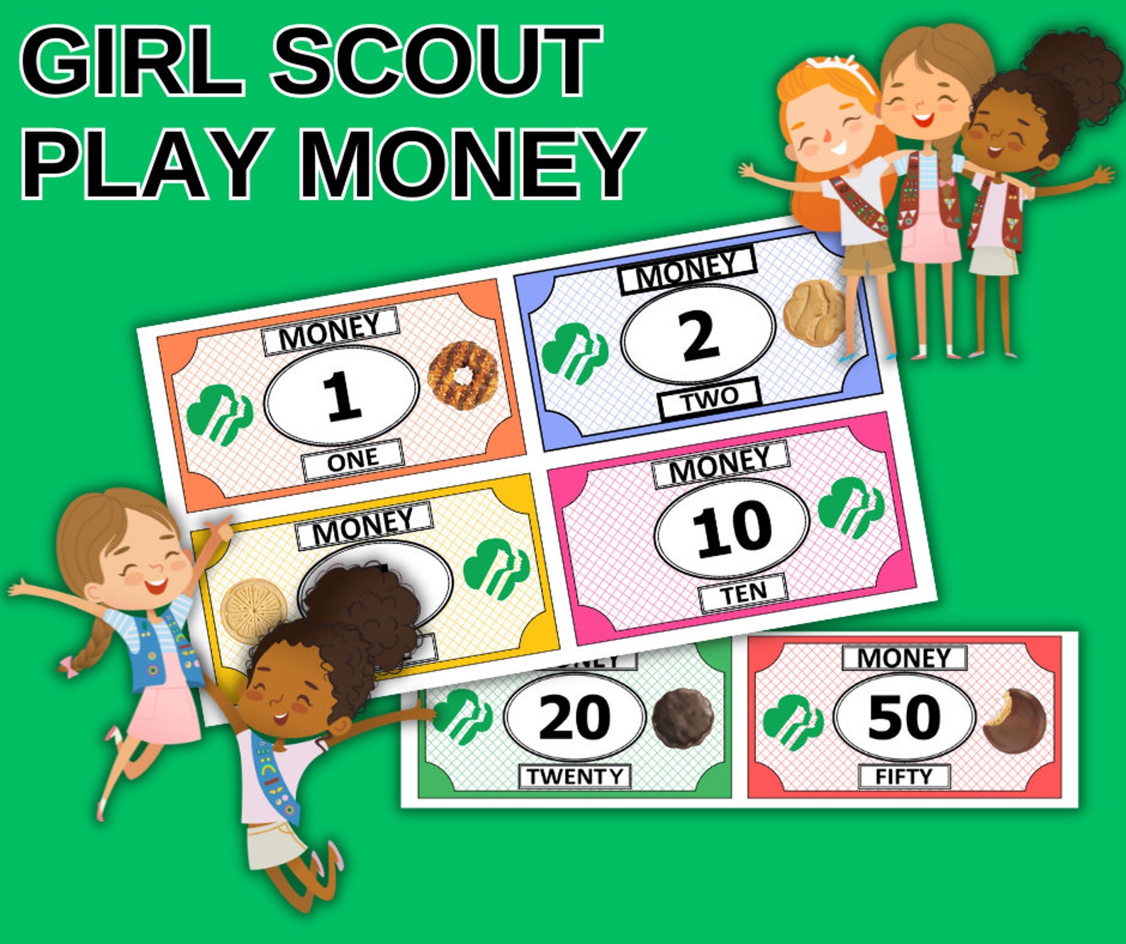 Printable Girl Scout Cookie Play Money - Add Fun to Cookie Booths and ...