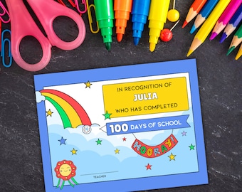 100 Days of School Certificate of Completion, Teacher Printable for ...