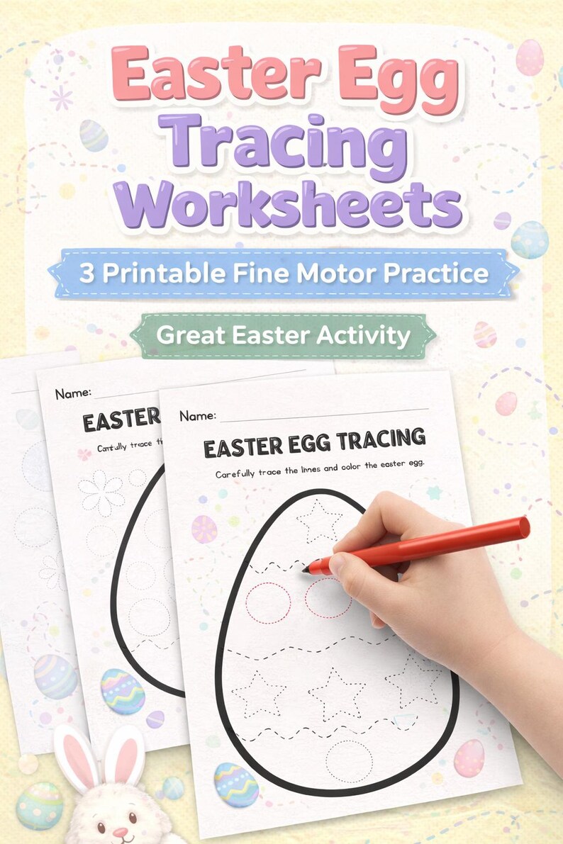 Easter Egg Tracing Worksheets | Fine Motor Activity Printable (PDF) - Etsy